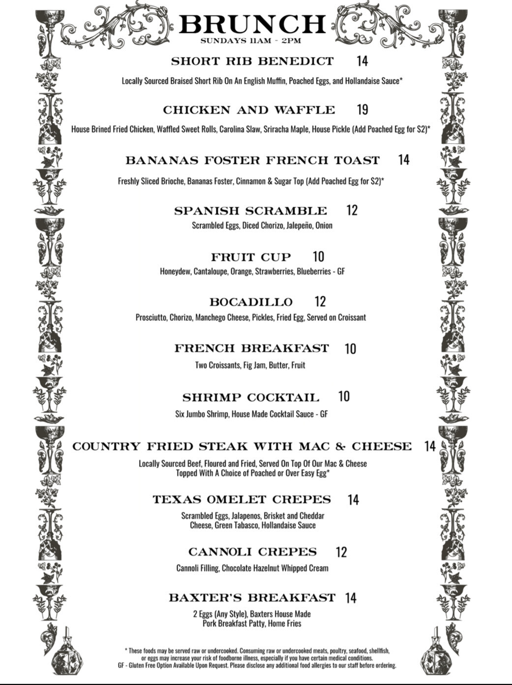 Baxter's 1892 Restaurant - Menu