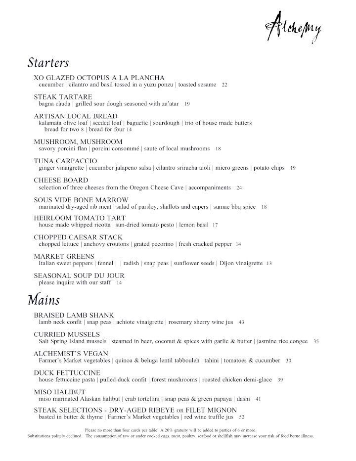 Restaurant Reservation for Alchemy Restaurant in Ashland Oregon