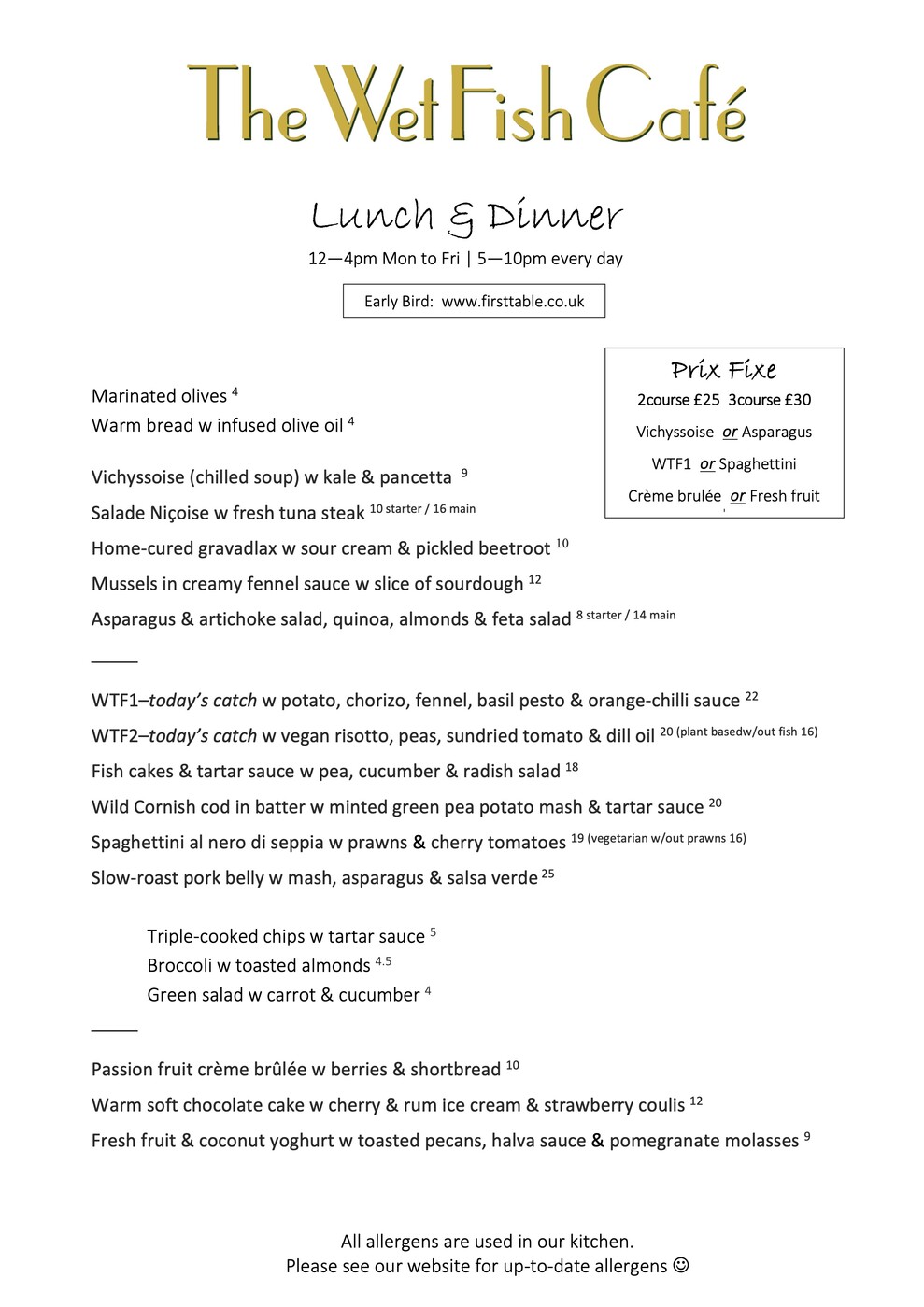 Evening Menu | The Wet Fish Café