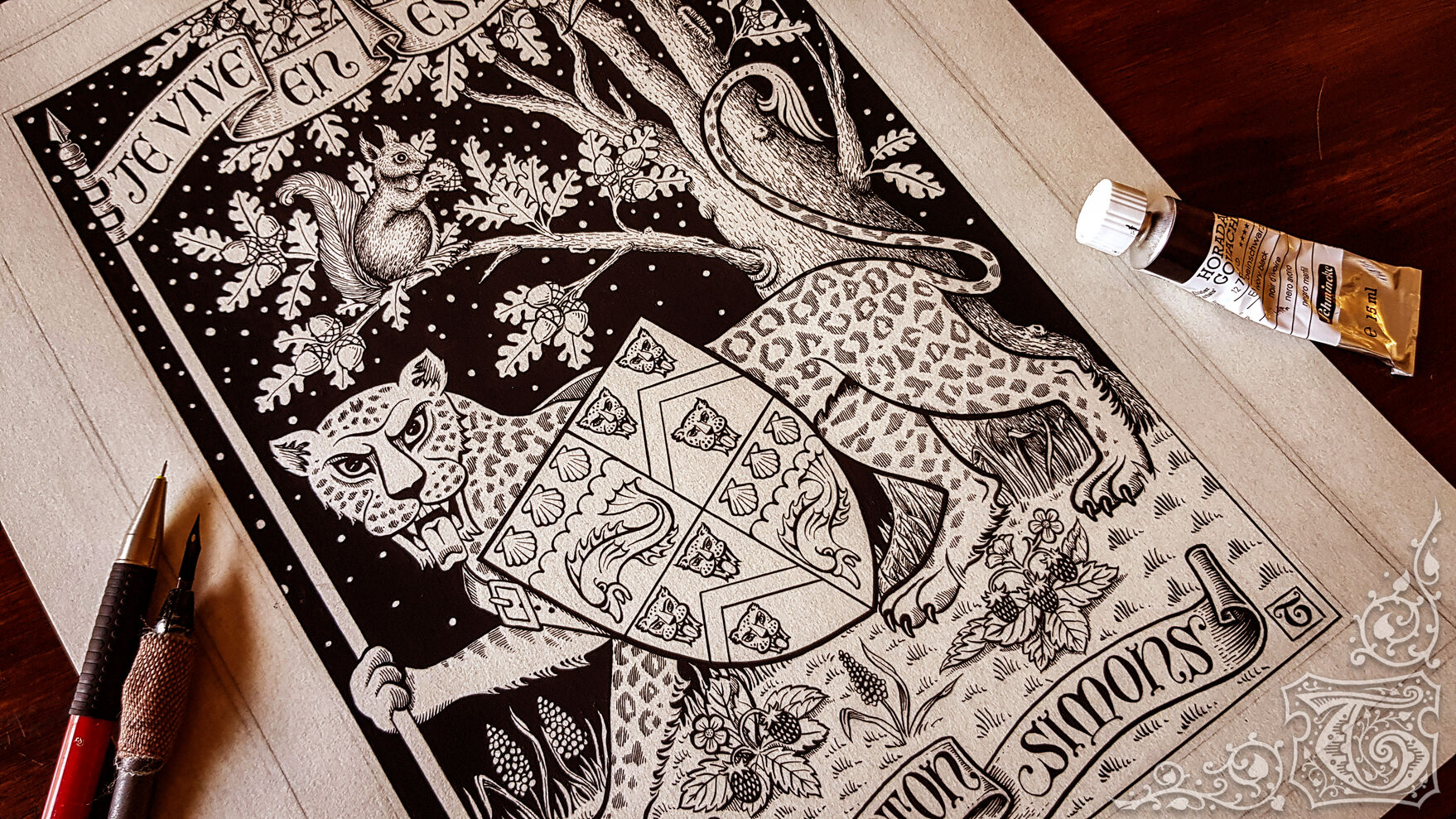 Heraldic bookplate featuring the arms of Mr Brenton Simons