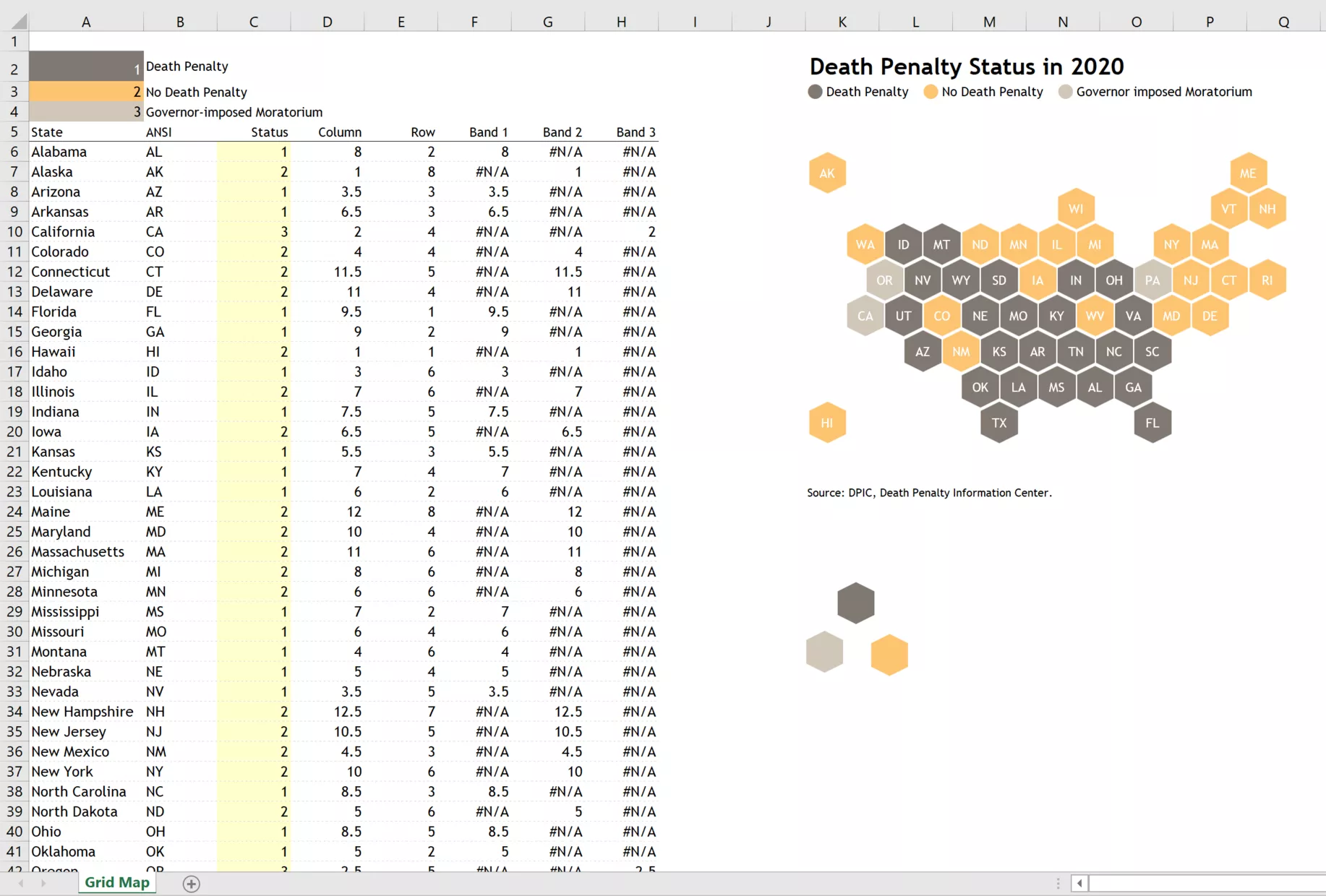 How to create a Hex Tile Grid Map in Excel