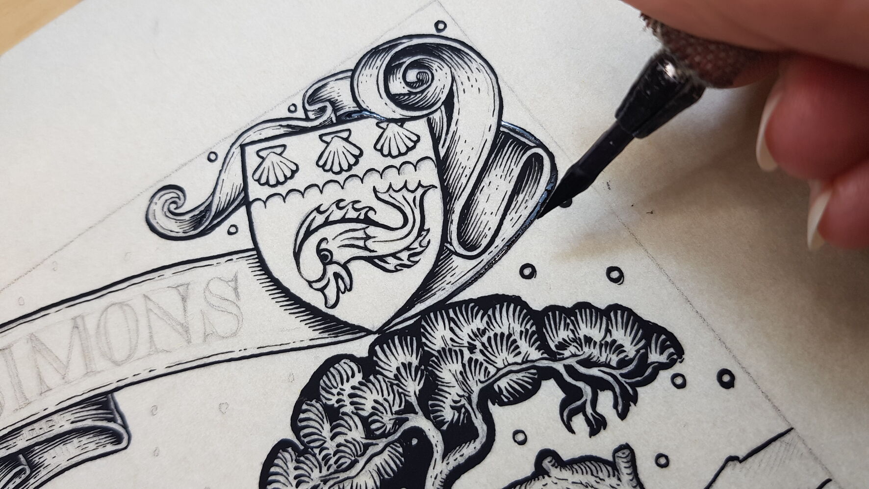 Heraldic bookplate featuring the arms of Mr Brenton Simons