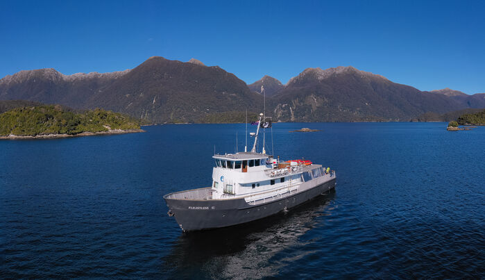 Start you Fiordland adventure with Pure Salt on board the Flightless, an interantionally ...