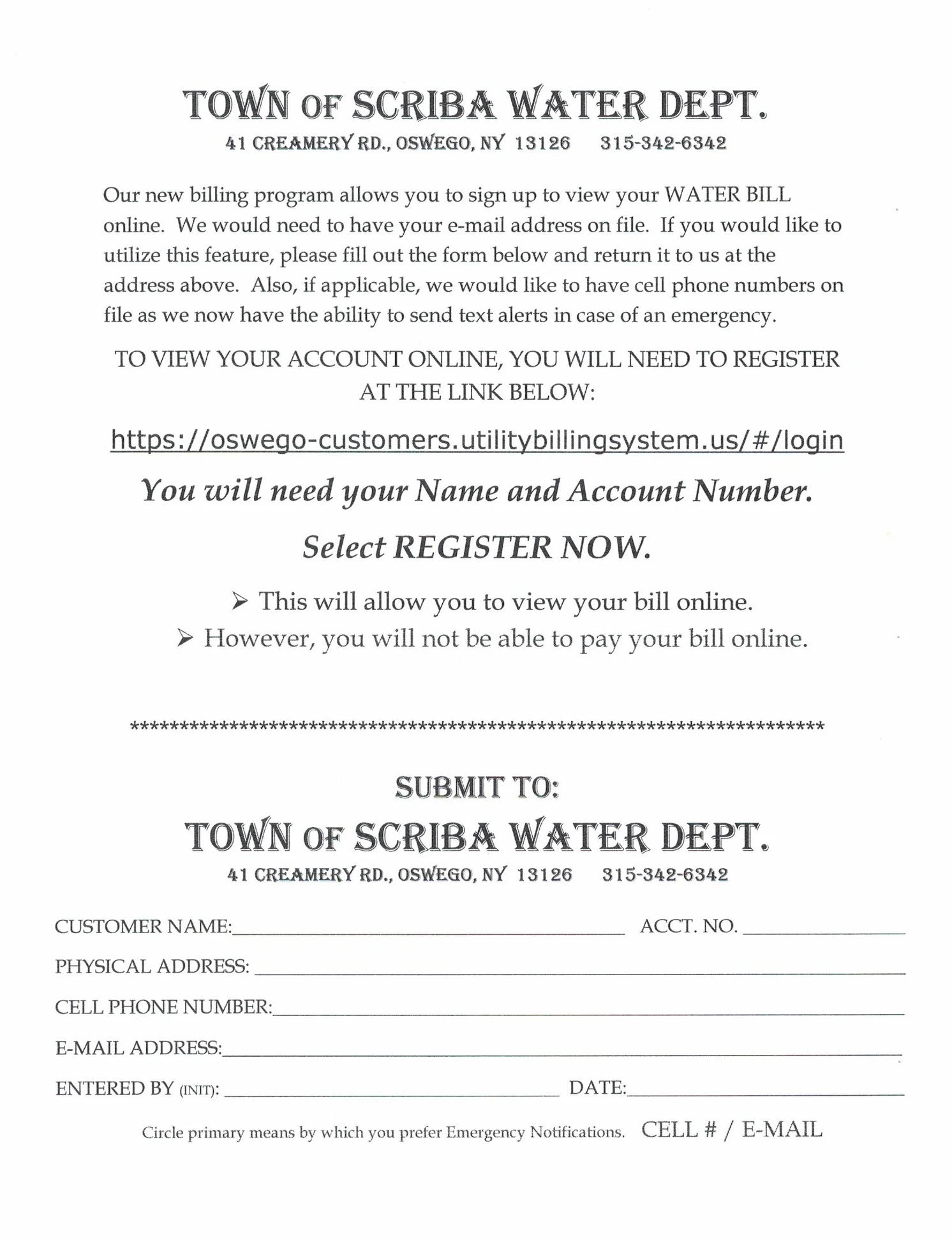 Water Department | Town of Scriba | Scriba, New York