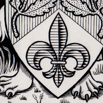 Heraldic bookplate for Brady Brim-DeForest of Balvaird Castle