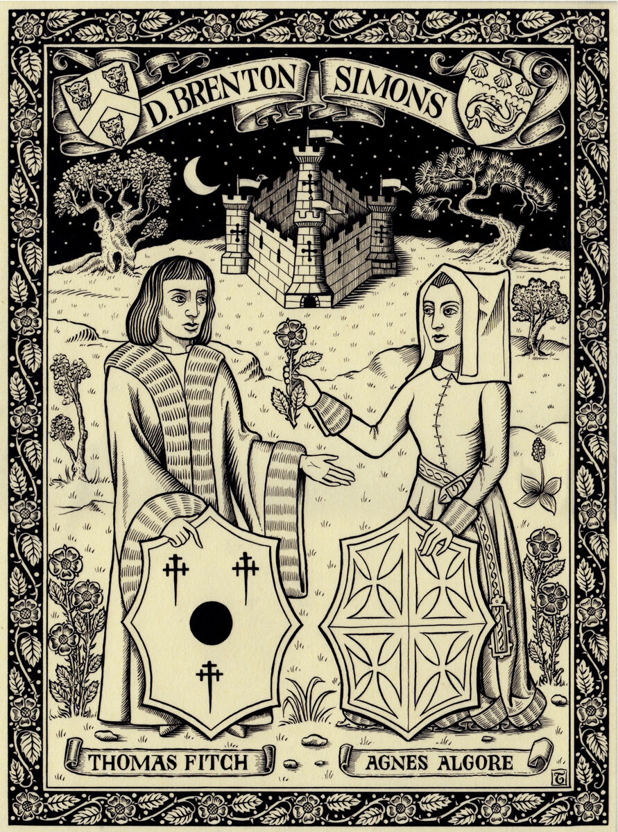 Heraldic bookplate featuring the arms of Mr Brenton Simons